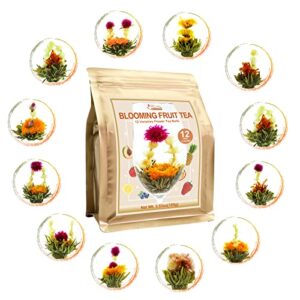 fullchea – blooming flowering tea, 12 unique varieties – flowering tea in 12 delicious fruit flavors – gift for tea lovers, anniversary, valentine, birthday