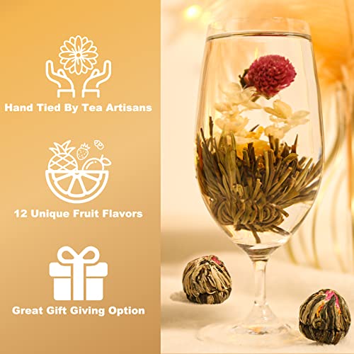 FullChea - Blooming Flowering Tea, 12 Unique Varieties - Flowering Tea in 12 Delicious Fruit Flavors - Gift For Tea Lovers, Anniversary, Valentine, Birthday