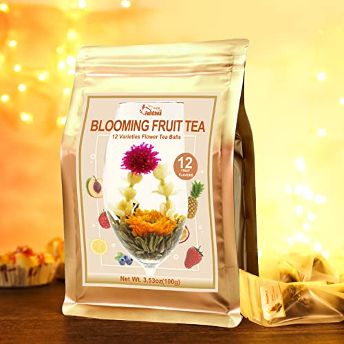 FullChea - Blooming Flowering Tea, 12 Unique Varieties - Flowering Tea in 12 Delicious Fruit Flavors - Gift For Tea Lovers, Anniversary, Valentine, Birthday