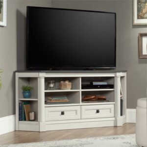 Sauder Palladia Corner Credenza/TV Stand in Glacier Oak, for TVs up to 60", Glacier Oak Finish