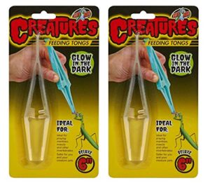 zoo med 2 pack of creatures feeding tongs, 6 inch, glow in the dark