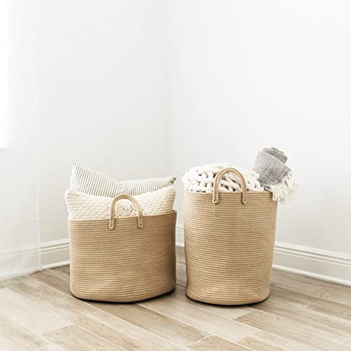 OrganiHaus Large Woven Baskets for Storage | Cotton Rope Baskets for Storage | Tall Blanket Basket for Living Room | Nursery Laundry Basket | Big Basket for Toys | Basket for Blankets - Honey ,Tall (15"x18")