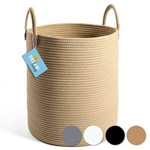 organihaus large woven baskets for storage | cotton rope baskets for storage | tall blanket basket for living room | nursery laundry basket | big basket for toys | basket for blankets – honey ,tall (15″x18″)