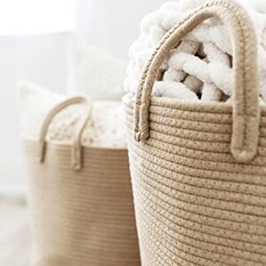 OrganiHaus Large Woven Baskets for Storage | Cotton Rope Baskets for Storage | Tall Blanket Basket for Living Room | Nursery Laundry Basket | Big Basket for Toys | Basket for Blankets - Honey ,Tall (15"x18")