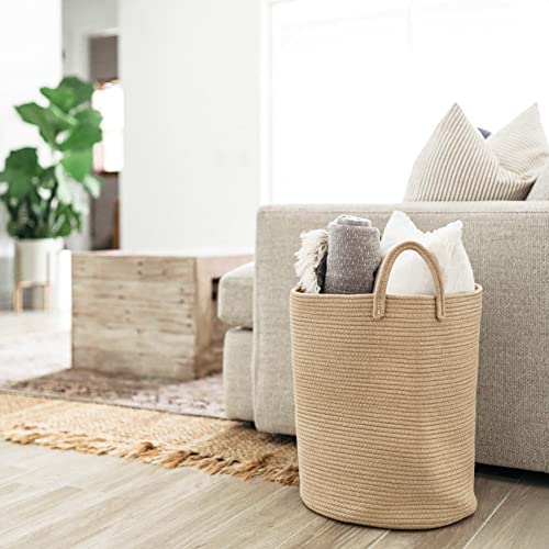 OrganiHaus Large Woven Baskets for Storage | Cotton Rope Baskets for Storage | Tall Blanket Basket for Living Room | Nursery Laundry Basket | Big Basket for Toys | Basket for Blankets - Honey ,Tall (15"x18")