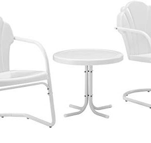 Crosley Furniture KO10011WH Tulip Retro Metal 3-Piece Seating Set (2 Chairs and Side Table), White