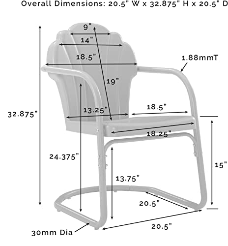 Crosley Furniture KO10011WH Tulip Retro Metal 3-Piece Seating Set (2 Chairs and Side Table), White