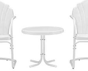 Crosley Furniture KO10011WH Tulip Retro Metal 3-Piece Seating Set (2 Chairs and Side Table), White