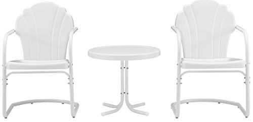 Crosley Furniture KO10011WH Tulip Retro Metal 3-Piece Seating Set (2 Chairs and Side Table), White