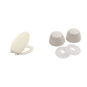 kohler k-4774-47 brevia elongated toilet seat, in almond, l 18-5/8″, w 14-3/16″ & danco 89094a universal toilet bolt cap, plastic, almond