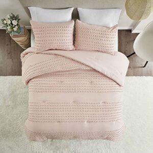 Comfort Spaces 100% Comforter Set Cotton Jacquard Pom Tufts Design Hypoallergenic Down Alternative, All Season Modern Bedding, Matching Shams, Twin/Twin XL, Phillips, Blush