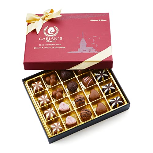 CARIAN'S BISTRO Valentines Holiday Chocolate Box Luxury Selection, Christmas Gifts Chocolate Assortment, Belgium Chocolate Gift Box, Boxed for Chocolate Lovers, Premium Gourmet Chocolate, Red Gift Box, 20 Pieces