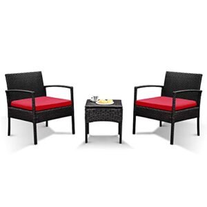 prohiker 3 pcs patio rattan conversation chair set, 3 pcs patio wicker rattan furniture set, patio wicker rattan table