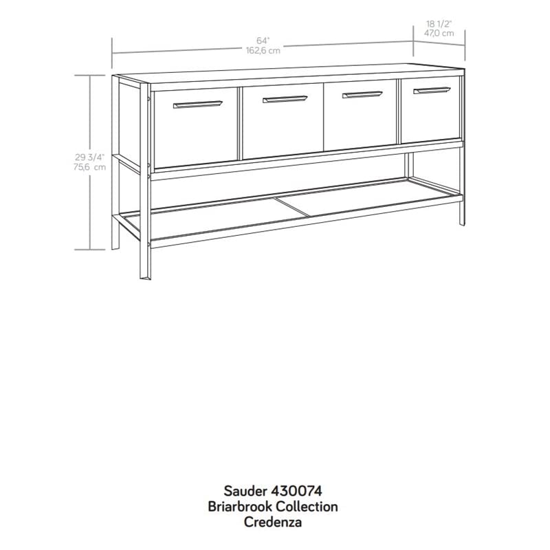 Sauder Briarbrook Engineered Wood and Metal Office Credenza in Barrel Oak