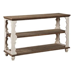 signature design by ashley alwyndale wood 3 shelf console sofa table, brown & white