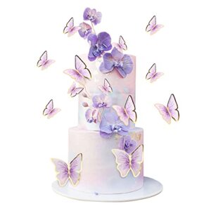 cyodoos 30pcs purple gold edge mixed size lively 3d butterfly cupcake topper for girls women’s happy birthday wedding party cake wall party food decorations