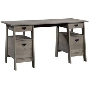 sauder trestle engineered wood executive desk in mystic oak