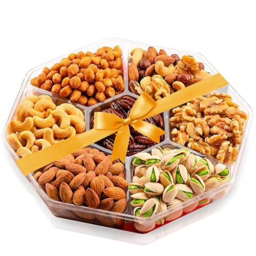 Holiday Nuts Gift Baskets for Families, 7 Variety Christmas Gift Basket, Healthy Gourmet Food Gifts for Delivery Prime, Fresh Fruit Nut Gift Box, Sympathy Gifting Ideas for Men Woman Mom Dad Grandma