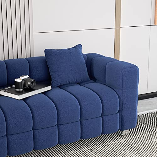 Dolonm Modern Sofa Couch with Metal Legs Upholstered Tufted 3 Seater Couch with 2 Pillows Decor Furniture for Living Room, Bedroom, Office, 80 Inch Wide (Blue-Teddy)