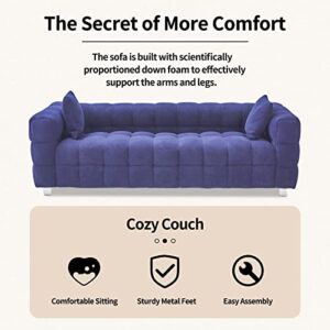 Dolonm Modern Sofa Couch with Metal Legs Upholstered Tufted 3 Seater Couch with 2 Pillows Decor Furniture for Living Room, Bedroom, Office, 80 Inch Wide (Blue-Teddy)