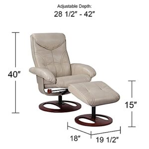 BenchMaster Newport Taupe Swivel Faux Leather Recliner Chair with Ottoman Footrest Modern Armchair Ergonomic Manual Reclining Adjustable Upholstered for Bedroom Living Room Reading Home Relax