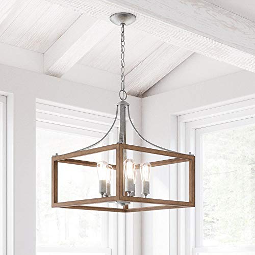 Home Decorators Collection Boswell Quarter 5-Light Galvanized Pendant with Painted Chestnut Wood Accents