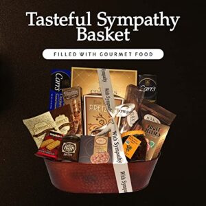 With Sincere Sympathy Condolence Gift Basket, Sympathy Baskets for Loss of a Loved One, Gourmet & Elegantly Arranged Funeral Basket, Dark Copper Bereavement Care Basket by Nikki’s Gift Baskets