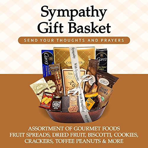 With Sincere Sympathy Condolence Gift Basket, Sympathy Baskets for Loss of a Loved One, Gourmet & Elegantly Arranged Funeral Basket, Dark Copper Bereavement Care Basket by Nikki’s Gift Baskets