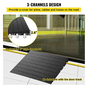 VEVOR Rubber Threshold Ramp,Threshold Ramp Doorway, 3 Channels Cord Cover Rubber Solid Threshold Ramp, Rubber Angled Entry Rated 2200 Lbs Load Capacity for Wheelchair and Scooter (2.6" H)