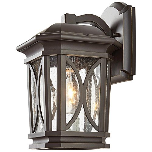 Home Decorators Collection 1-Light Bronze with Brass Highlights Outdoor 7 in. Wall Mount Lantern with Clear Seedy Glass