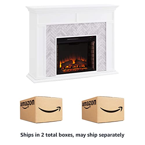 SEI Furniture Torlington Tiled Electric Fireplace, White, Gray Marble, 15" D x 50" W x 39" H