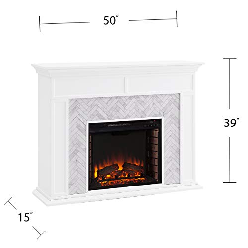 SEI Furniture Torlington Tiled Electric Fireplace, White, Gray Marble, 15" D x 50" W x 39" H