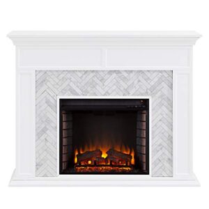 SEI Furniture Torlington Tiled Electric Fireplace, White, Gray Marble, 15" D x 50" W x 39" H