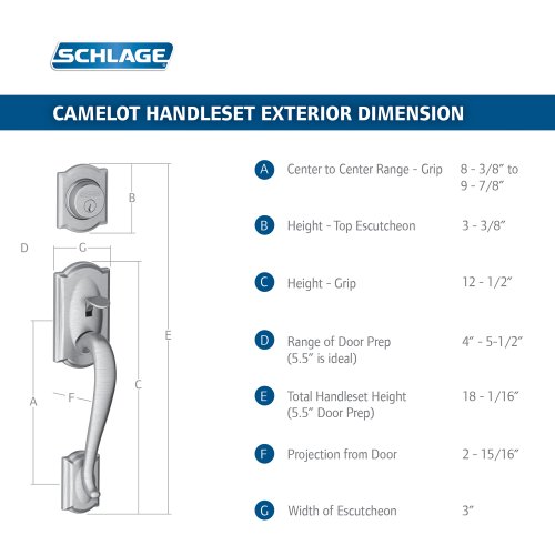 Schlage F58 CAM 622 Camelot Exterior Handleset with Deadbolt, Matte Black (Exterior Half Only)