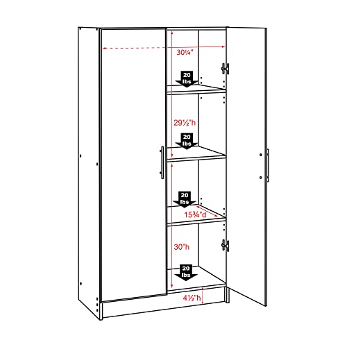 Prepac Elite 2 Door Standing Storage Cabinet, 16" D x 32" W x 65" H, Espresso