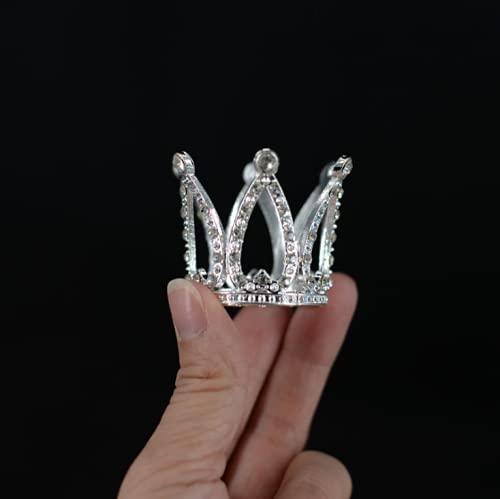 JORCEDI Mini Crown Princess Topper Rhinestone Tiara Ornaments Cake Decorating For Baby Shower Birthday Wedding Christmas Theme Party Photo Prop Silver