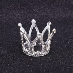 JORCEDI Mini Crown Princess Topper Rhinestone Tiara Ornaments Cake Decorating For Baby Shower Birthday Wedding Christmas Theme Party Photo Prop Silver