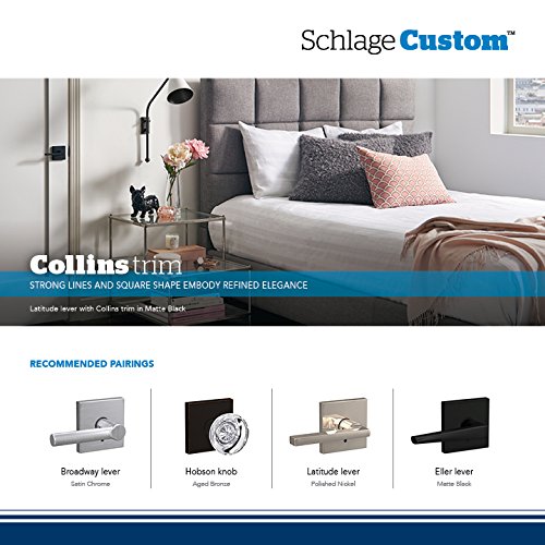 SCHLAGE Custom FC21 LAT 622 COL Latitude Lever with Collins Trim Hall-Closet and Bed-Bath Lock, Matte Black