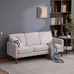 karl home sofa 71″ modern sofa couch upholstered love seat furniture 3-seat small couch for living room, bedroom, apartment, studio, office, creamy white