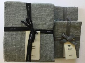 west elm belgian flax linen melange duvet cover king & two euro shams *~slate~*