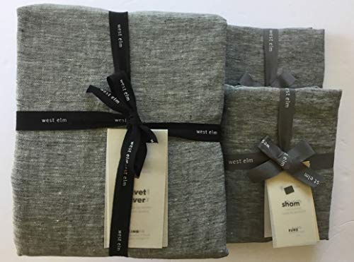 West Elm Belgian Flax Linen Melange Duvet Cover King & Two Euro Shams *~Slate~*