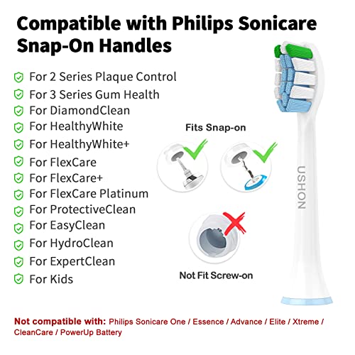 USHON Replacement Toothbrush Heads for Philips Sonicare Click-on Toothbrushes, Brush Heads Compatible with Phillips Sonicare Snap-on Electric Tooth Brushes, 8 Pack