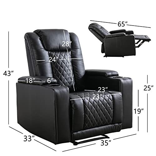 ANJ Power Recliner Chair Set of 3, PU Leather Electric Home Theater Seating with USB Ports and Cup Holders, Black Overstuffed Reclining Furniture with Hidden Arm Storage