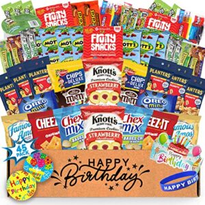 birthday gift basket care package (45 count) snacks food cookies chips candy party variety gift box pack assortment basket bundle mix bulk sampler treat college students kids teens office school