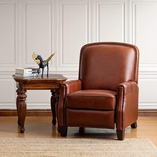 HULALA HOME Genuine Leather Recliner Chair, Classic and Traditional Push Back Recliner Chair for Living Room, Adjustable Leather Cigar Chair Recliner with Thickened Upholstered Seat Back, Brown