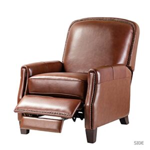 HULALA HOME Genuine Leather Recliner Chair, Classic and Traditional Push Back Recliner Chair for Living Room, Adjustable Leather Cigar Chair Recliner with Thickened Upholstered Seat Back, Brown