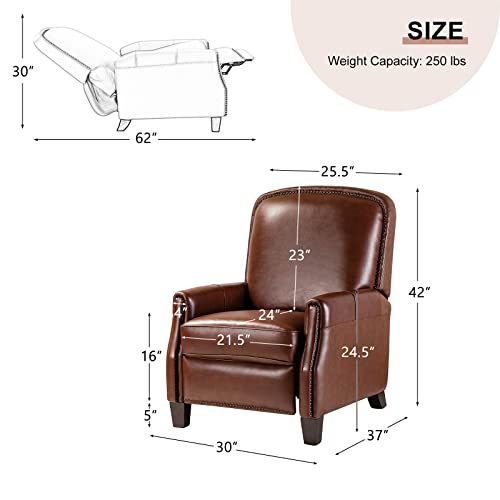 HULALA HOME Genuine Leather Recliner Chair, Classic and Traditional Push Back Recliner Chair for Living Room, Adjustable Leather Cigar Chair Recliner with Thickened Upholstered Seat Back, Brown