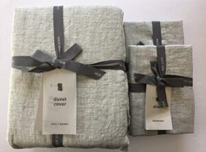 west elm belgian flax linen fiber dyed duvet cover full/queen & two standard shams ~frost gray~