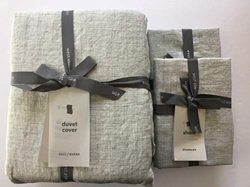 West Elm Belgian Flax Linen Fiber Dyed Duvet Cover Full/Queen & Two Standard Shams ~Frost Gray~