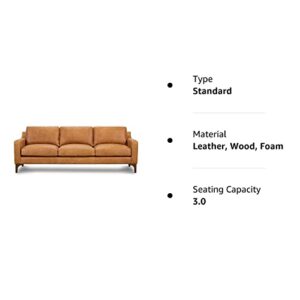 POLY & BARK Sorrento Leather Couch – 86-Inch Leather Sofa with Tufted Back - Full Grain Leather Couch with Feather-Down Topper On Seating Surfaces – Pure-Aniline Italian Leather – Cognac Tan